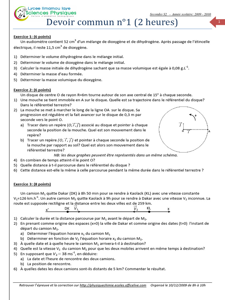 D1 2S 10 LSLLP | PDF | Mécanique newtonienne | Physique appliquée et interdisciplinaire