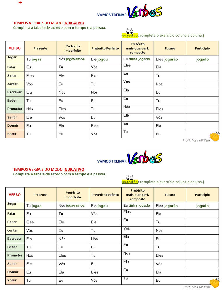 Verbos-ficha1-VAMOS TREINAR | PDF | Comunicação humana | Relações ...