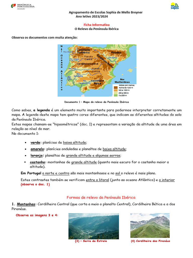 Relevo da Península Ibérica em Portugal | PDF | Portugal | Península ...