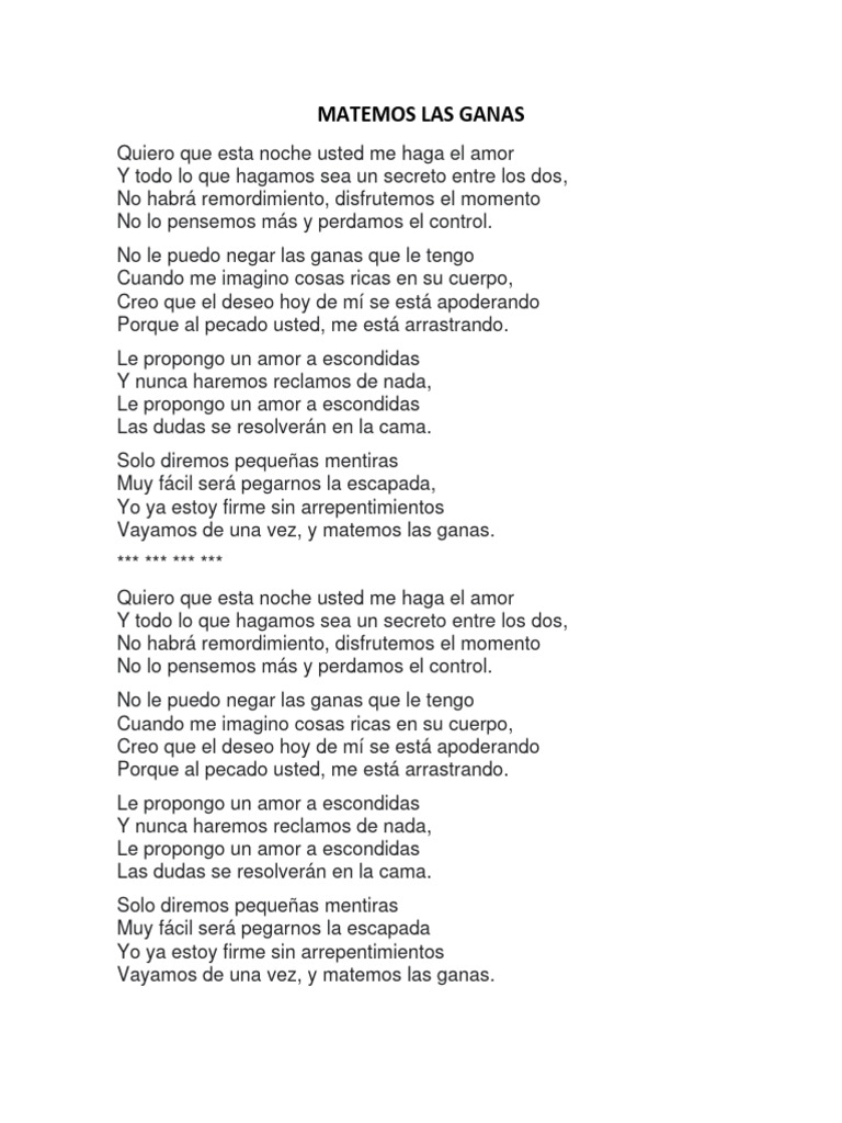 MATEMOS LAS GANAS Letra | PDF