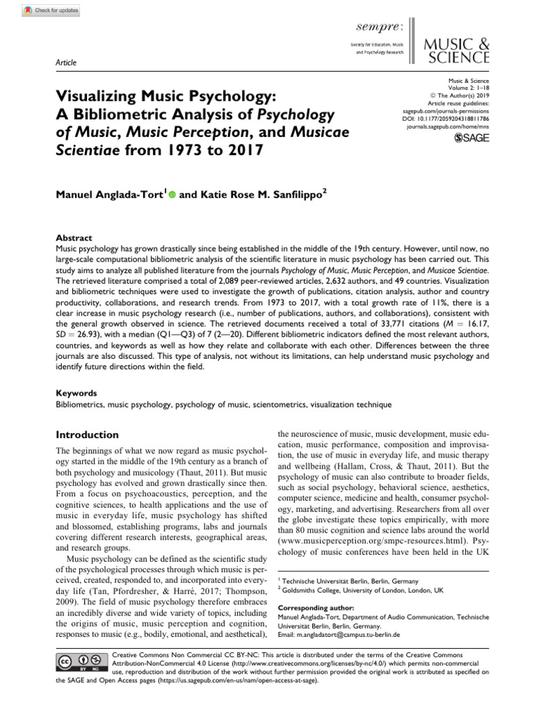 Visualizing Music Psychology: A Bibliometric Analysis of Psychology of ...