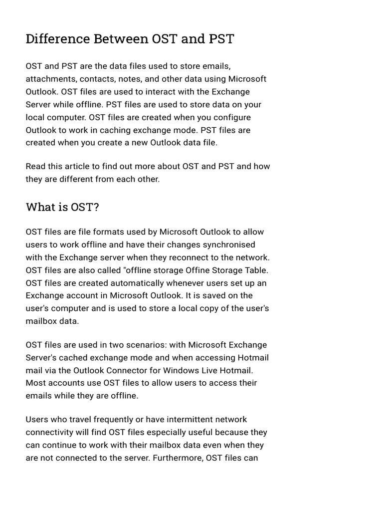 Difference Between OST and PST | PDF | Microsoft Outlook | Information ...