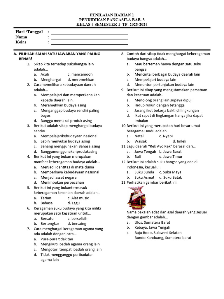 Penilaian Harian PKN 3 | PDF