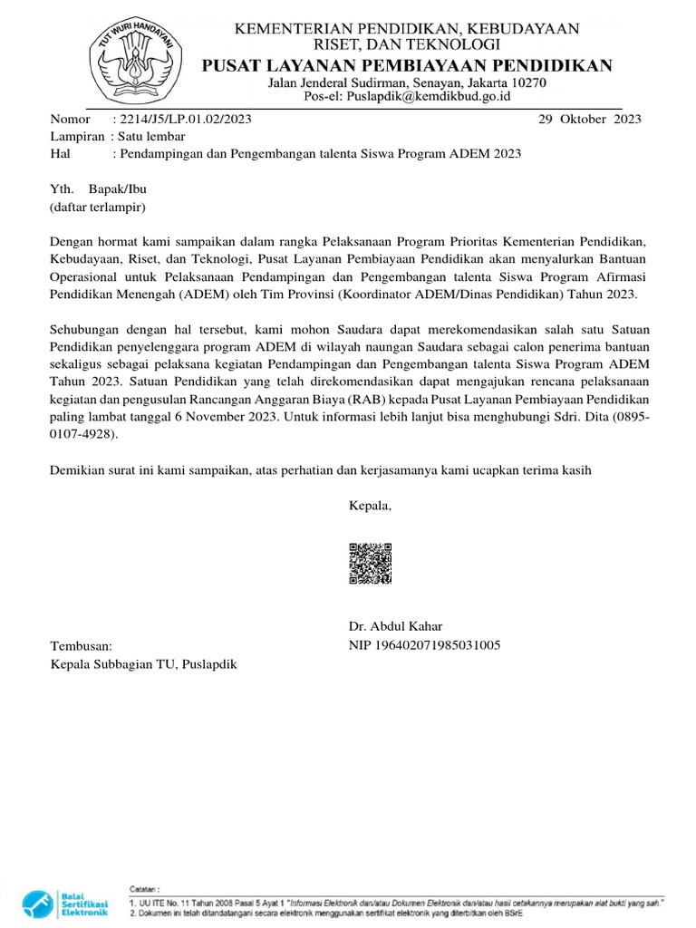 Pendampingan Dan Pengembangan Talenta Siswa Program Adem 2023 | PDF
