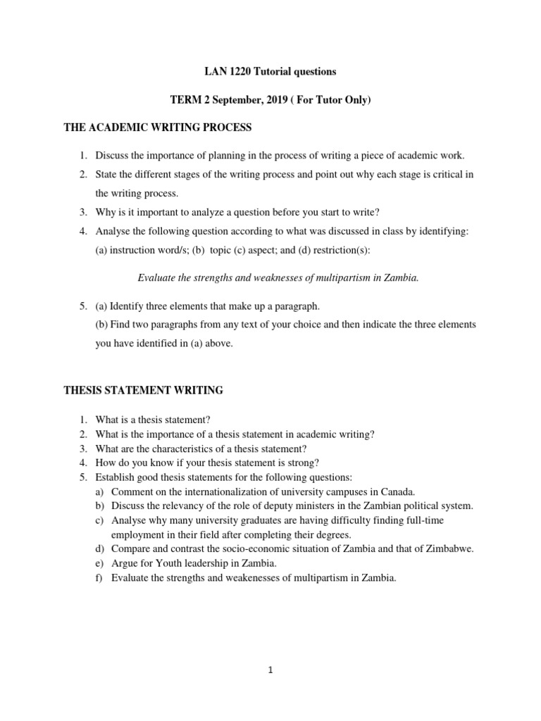 Thesis Statement Writing...Tutorial Questions and Notes | PDF | Thesis ...