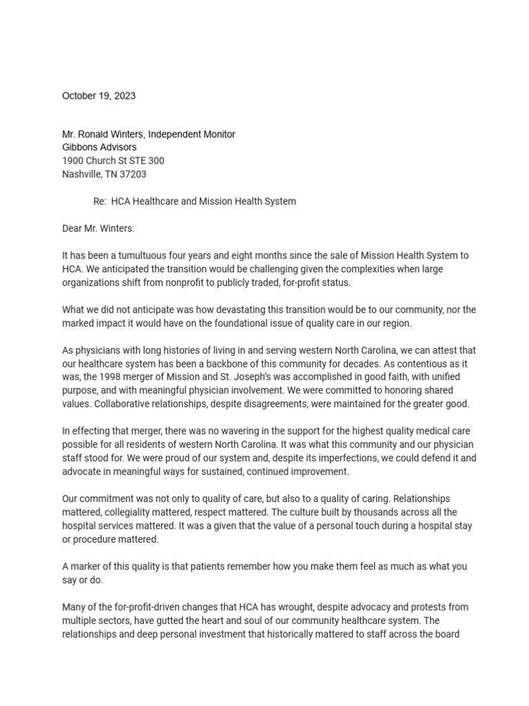 Final Letter To Independent Monitor Re HCA - 10-19-23 | Download Free ...