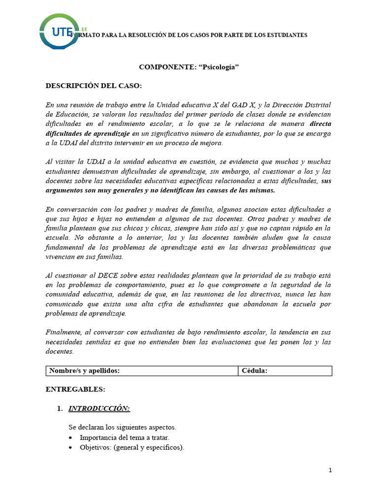 Caso Práctico Componente 1 Psicología 4ta Cohorte | PDF | Plan de estudios | Enseñando