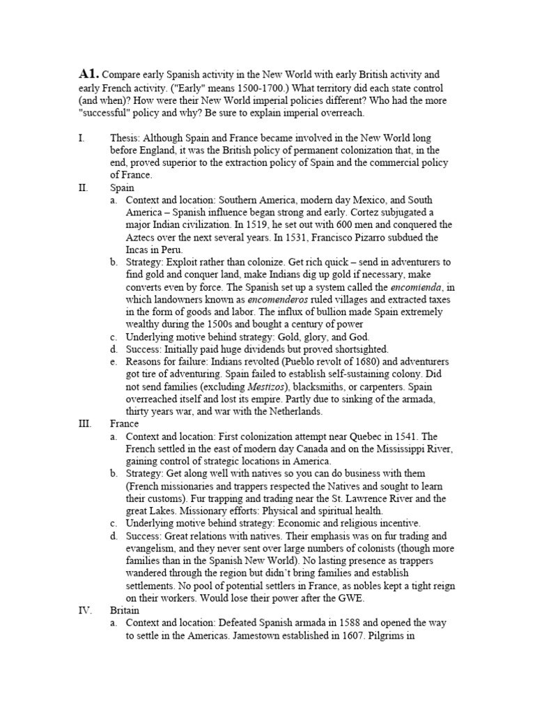 US History Outlines Exam 1 Spetember | PDF | Slavery | French And ...