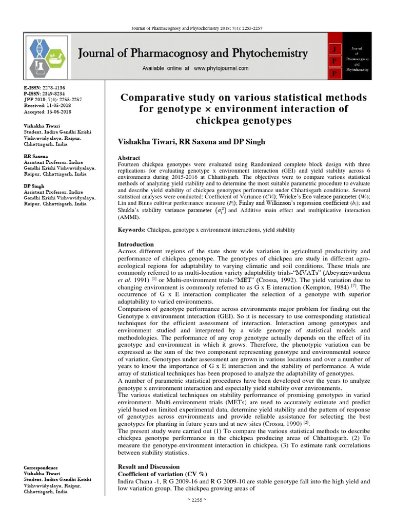 Comparative Study On Various Statistical Methods For Genotype × Environment Interaction of ...