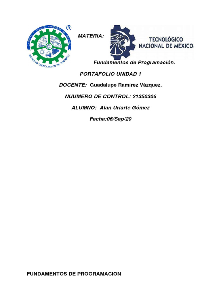 PORTAFOLIOT1 ÜriarteGómezAlan Fundamentos de Programacion PDF | PDF ... PORTAFOLIOT1 ÜriarteGómezAlan Fundamentos de Programacion PDF | PDF ...