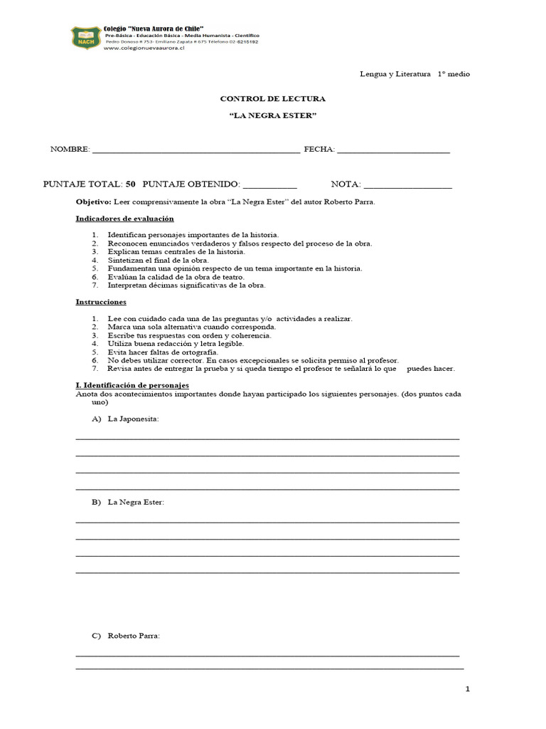 Control La Negra Ester | PDF