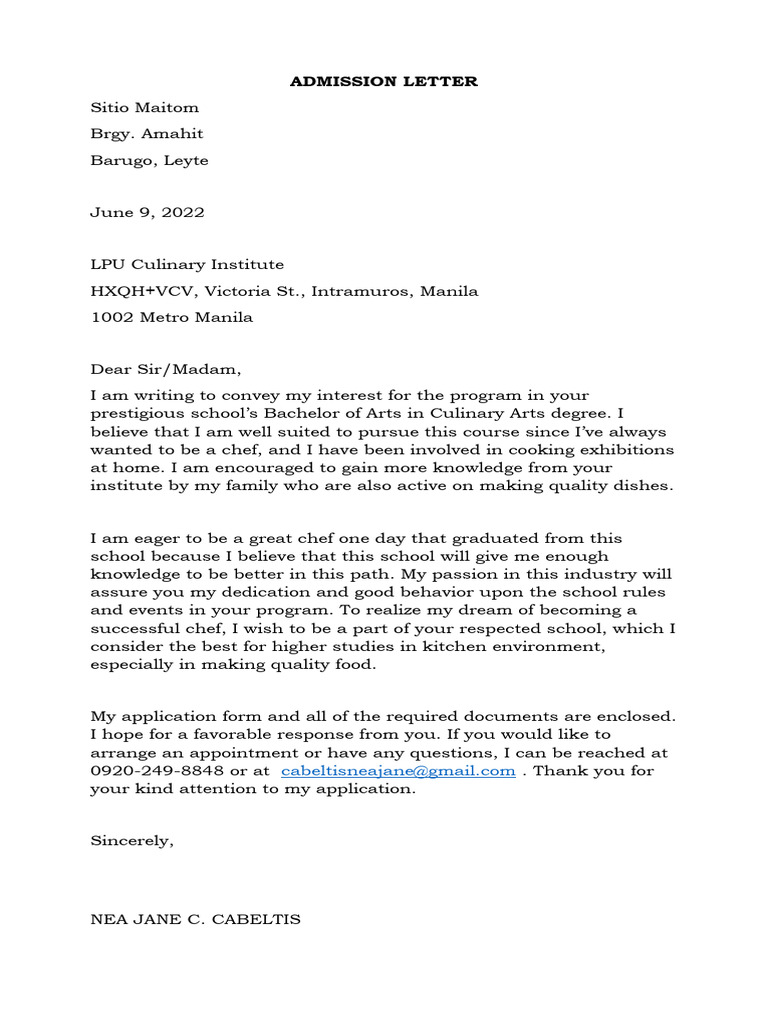 Admission Letter | PDF