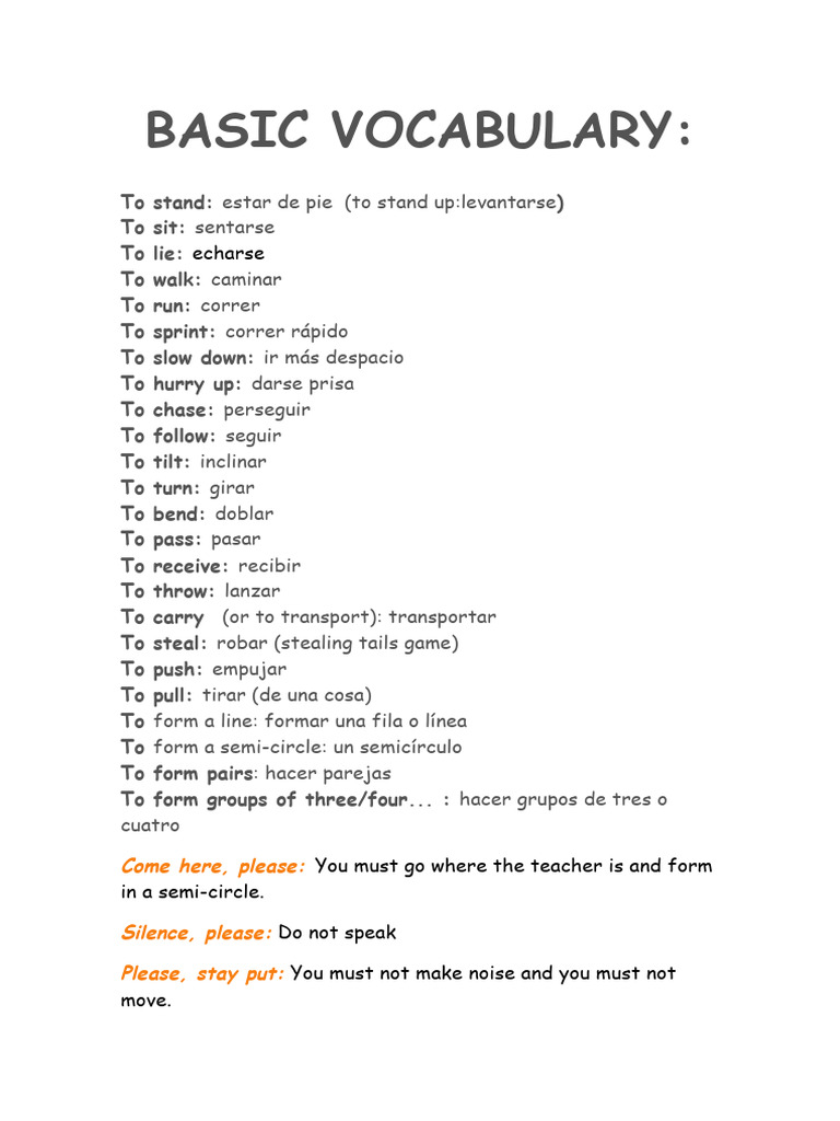 Basic Vocabulary. 1 Eso | PDF