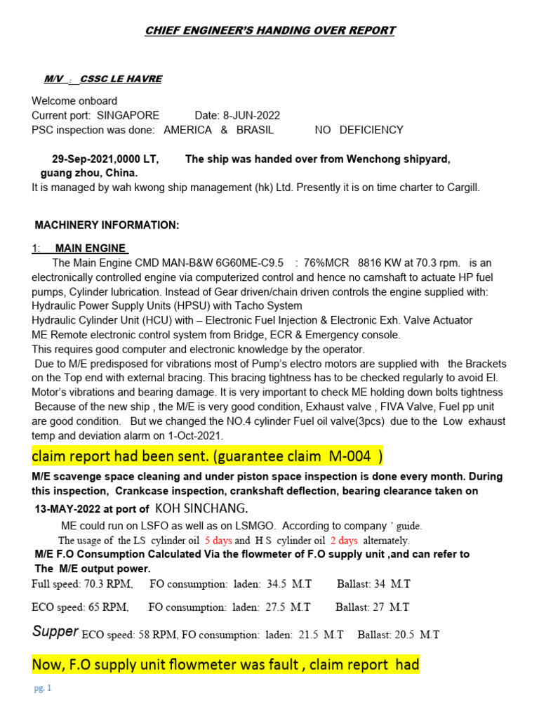 CE Handover Briefing Notes - 8-JUN | PDF | Engines | Machines