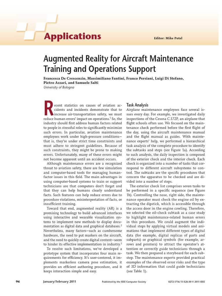 Augmented Reality For Aircraft Maintenance Training and Operations Support | PDF | 3 D Computer ...