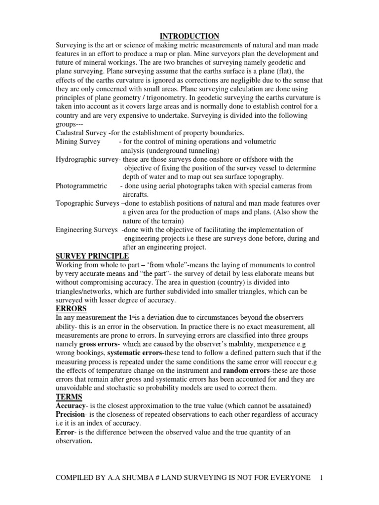 Surveying Module by A.A Shumba | PDF | Surveying | Accuracy And Precision