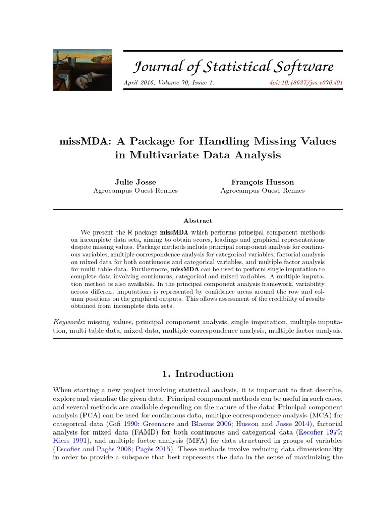 Journal of Statistical Software: Missmda: A Package For Handling Missing Values | PDF ...