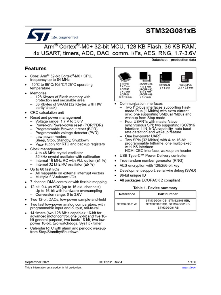STM 32 G 081 KB | PDF | Power Supply | Microcontroller