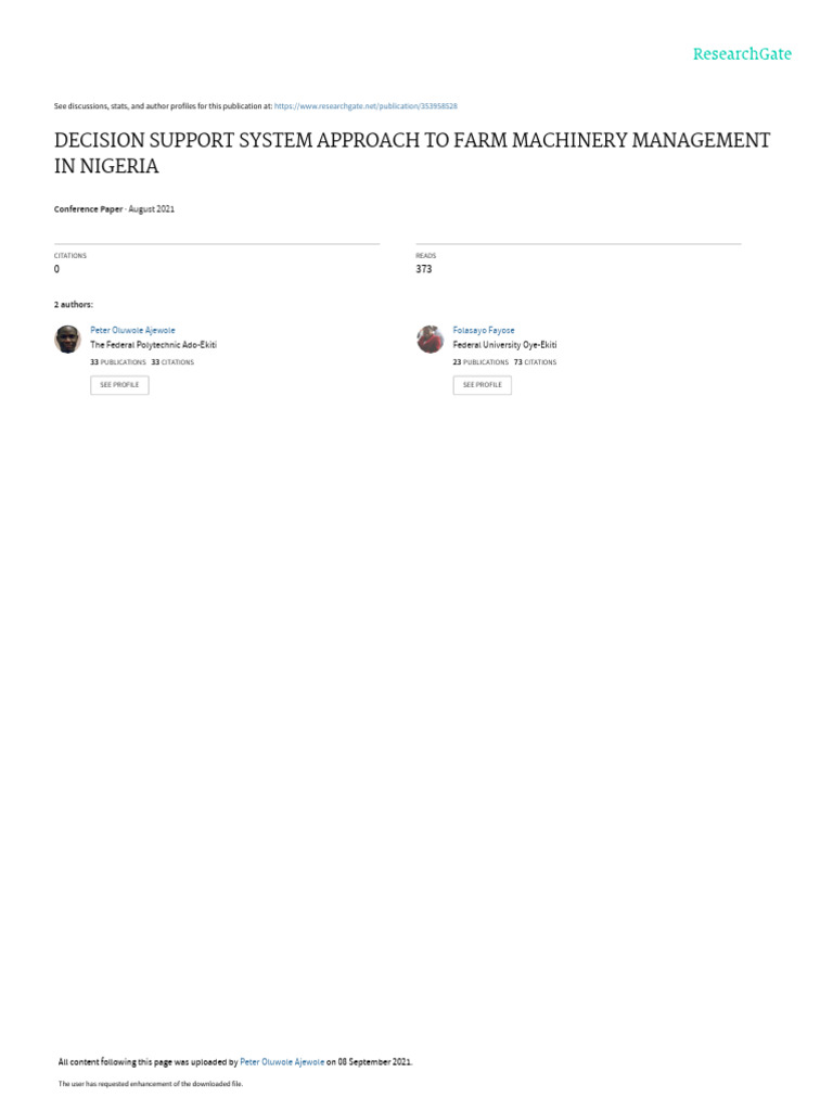 Dss Approach To Farm Machinery Management in Nigeria | PDF | Decision ...