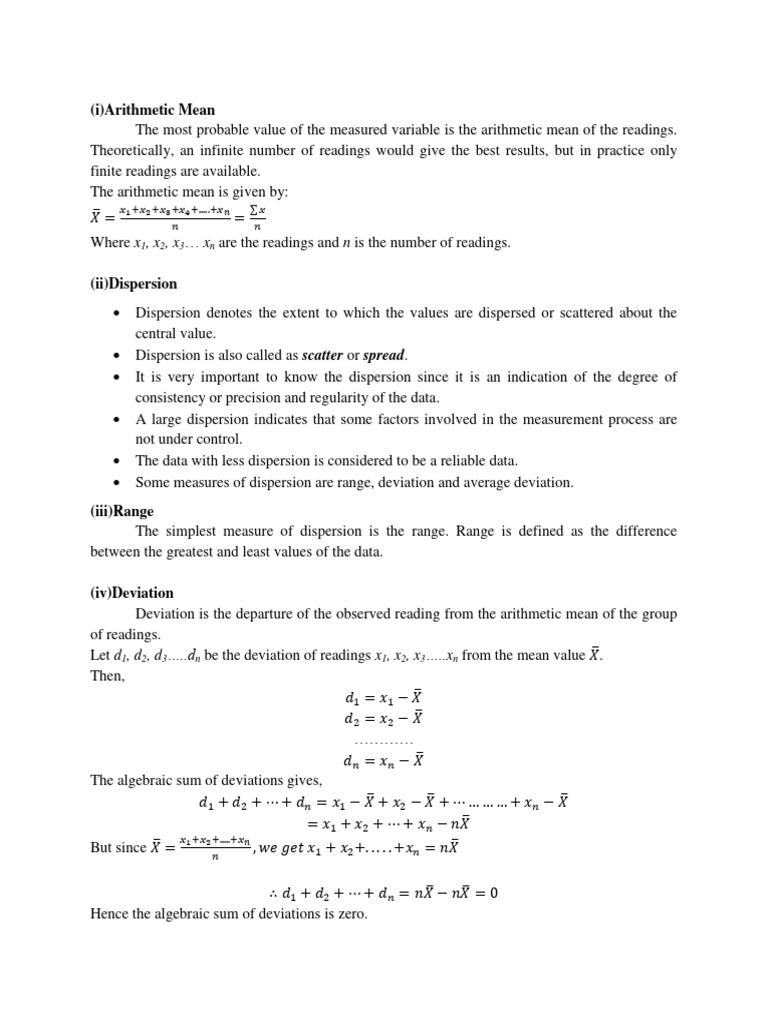 Understanding Arithmetic Mean and Dispersion | PDF | Normal ...