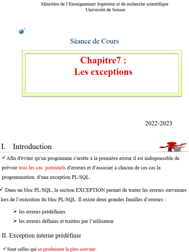 chp7 Les Execeptions | PDF | PL/SQL | Développement de logiciel