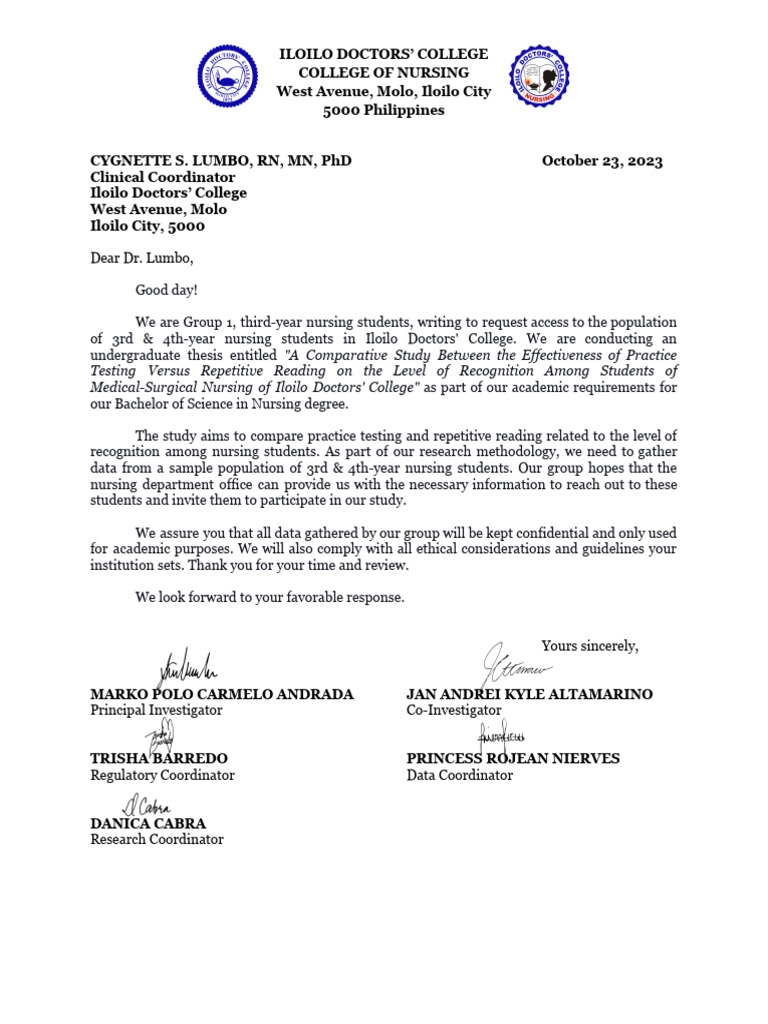 BSN 3d g1 Letter of Requests | PDF | Wellness | Science & Mathematics