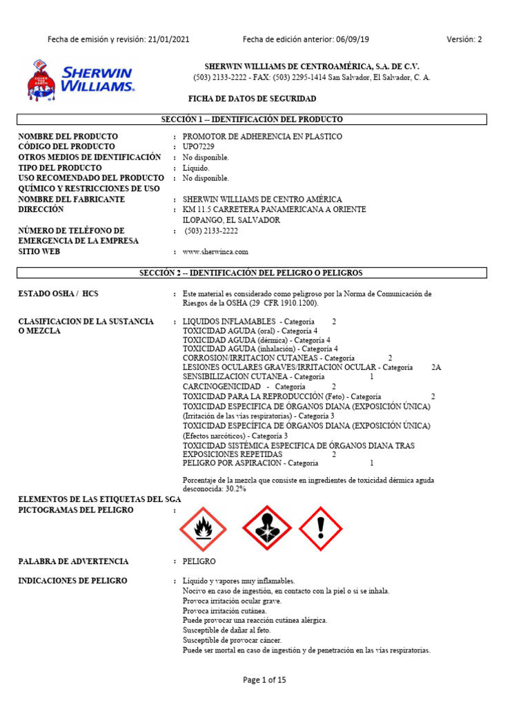 Ficha de Seguridad UPO7229 | PDF | Toxicidad | Toxicología