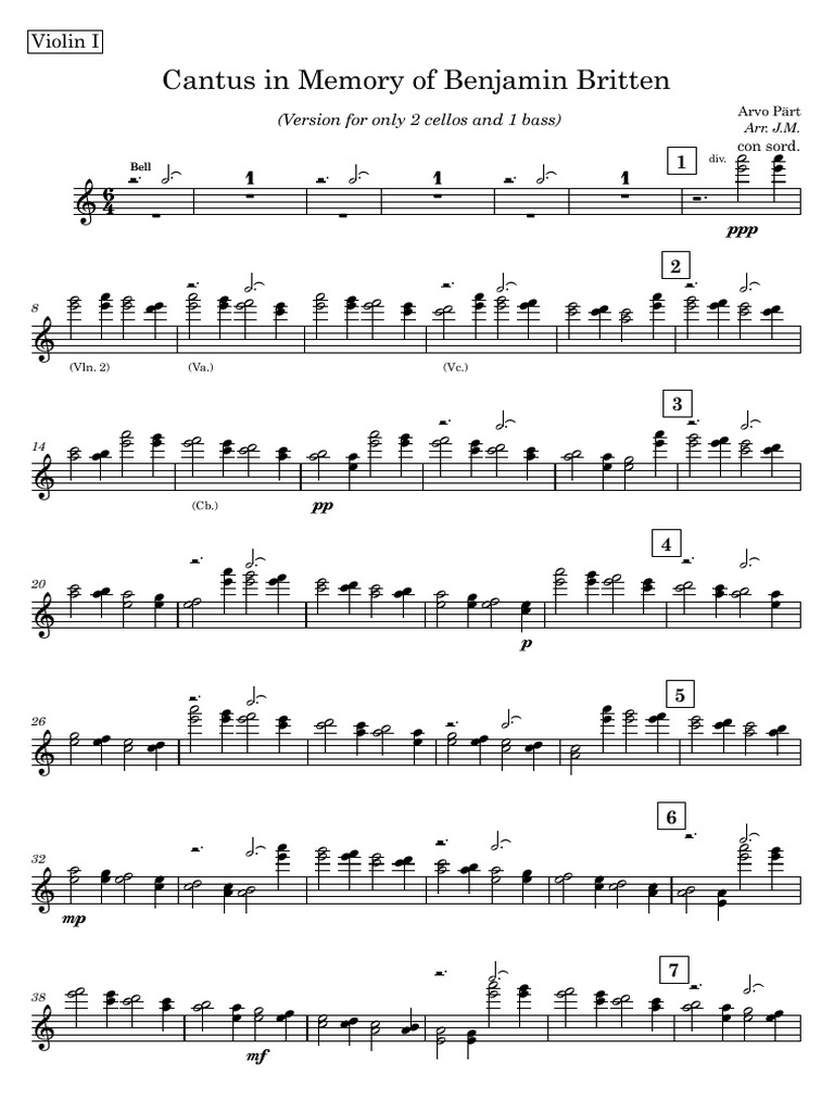 Cantus in Memory of Benjamin Britten - Violin I | PDF | Classical ...