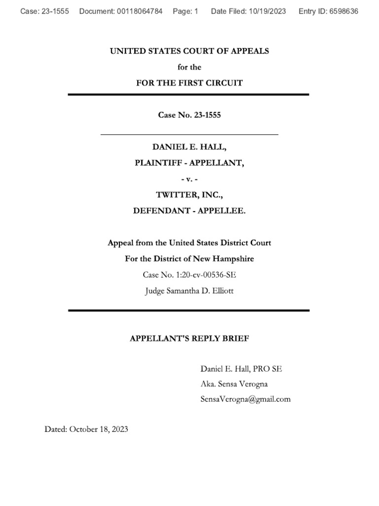 Hall Reply Brief - Court | PDF | United States Courts Of Appeals ...