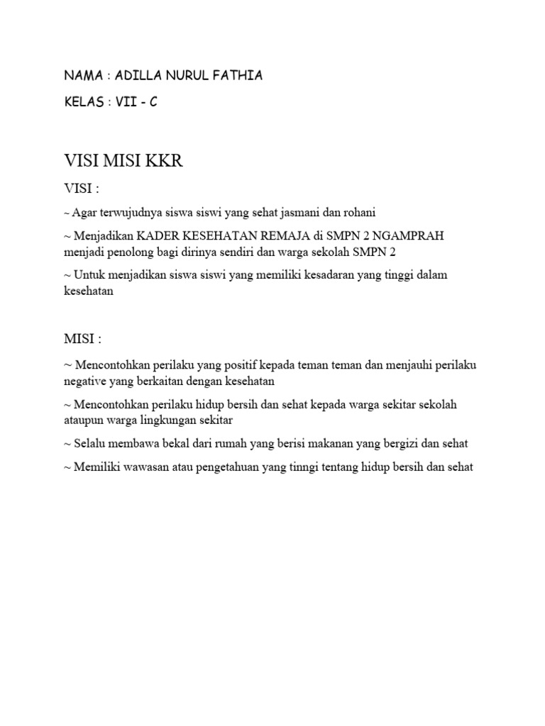 Adilla 7c Visi Misi KKR | PDF
