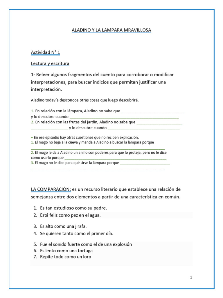 Aladino y La Lampara Maravillosa Secuencia Abril | PDF | Verbo | Narración