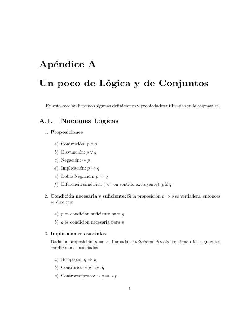 Apéndice - Un Poco de Lógica y de Conjuntos | PDF | Función ...