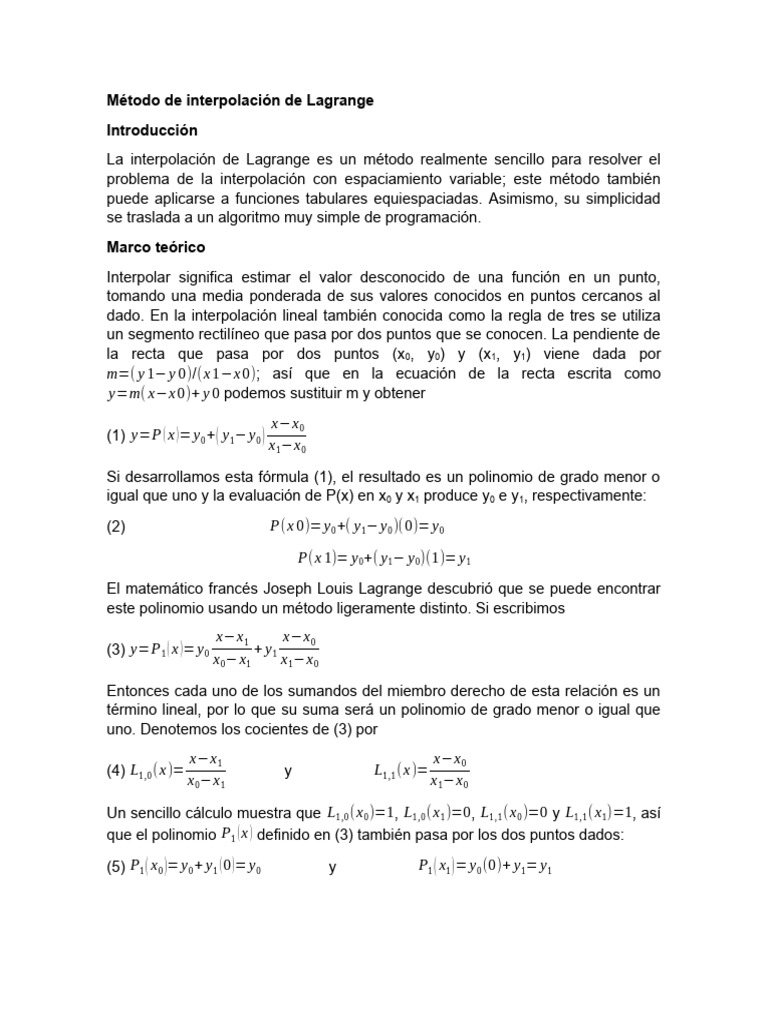 Método de Interpolación de Lagrange | PDF | Ecuaciones | Objetos matemáticos