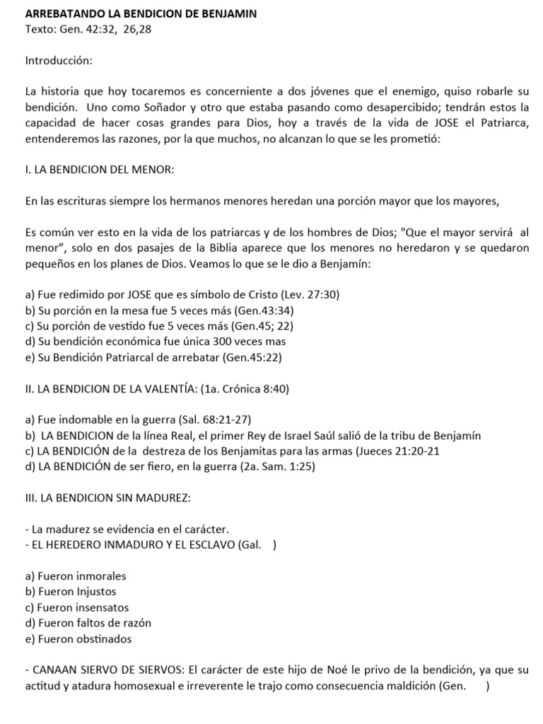 Arrebatar la Bendición de Benjamín | PDF | Creencia religiosa y doctrina