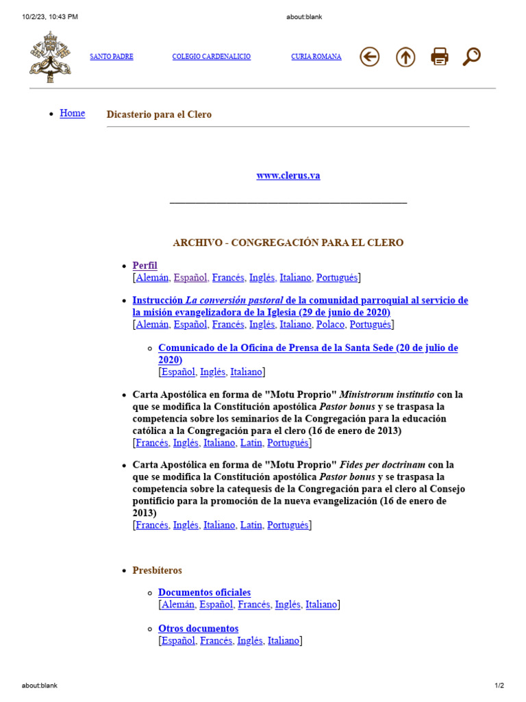 Congregación para El Clero | PDF | Organizaciones cristianas | Iglesia ...