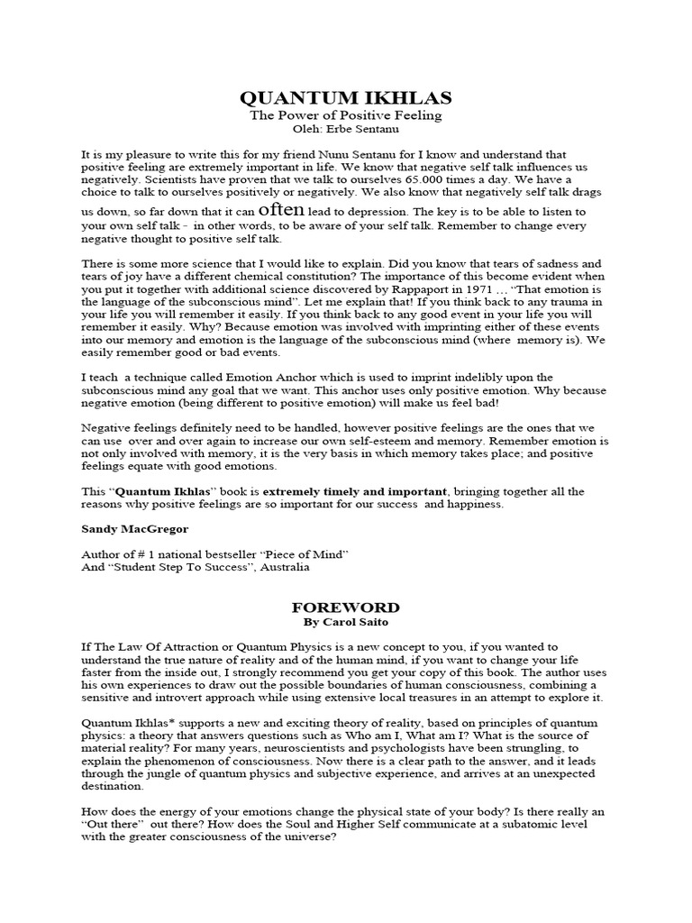 QUANTUM IKHLAS-1 English | PDF | Emotions | Consciousness