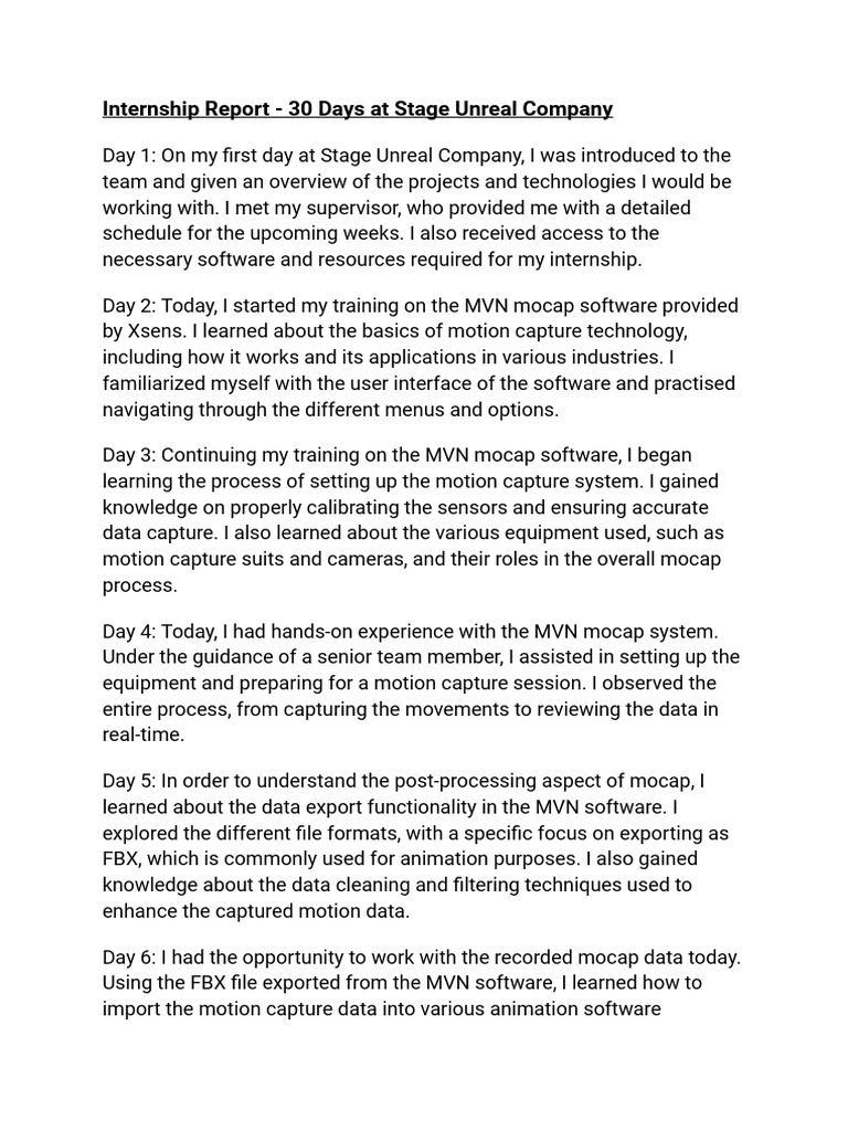 Internship Report - 30 Days at Stage Unreal Company | PDF | Animation | Computing