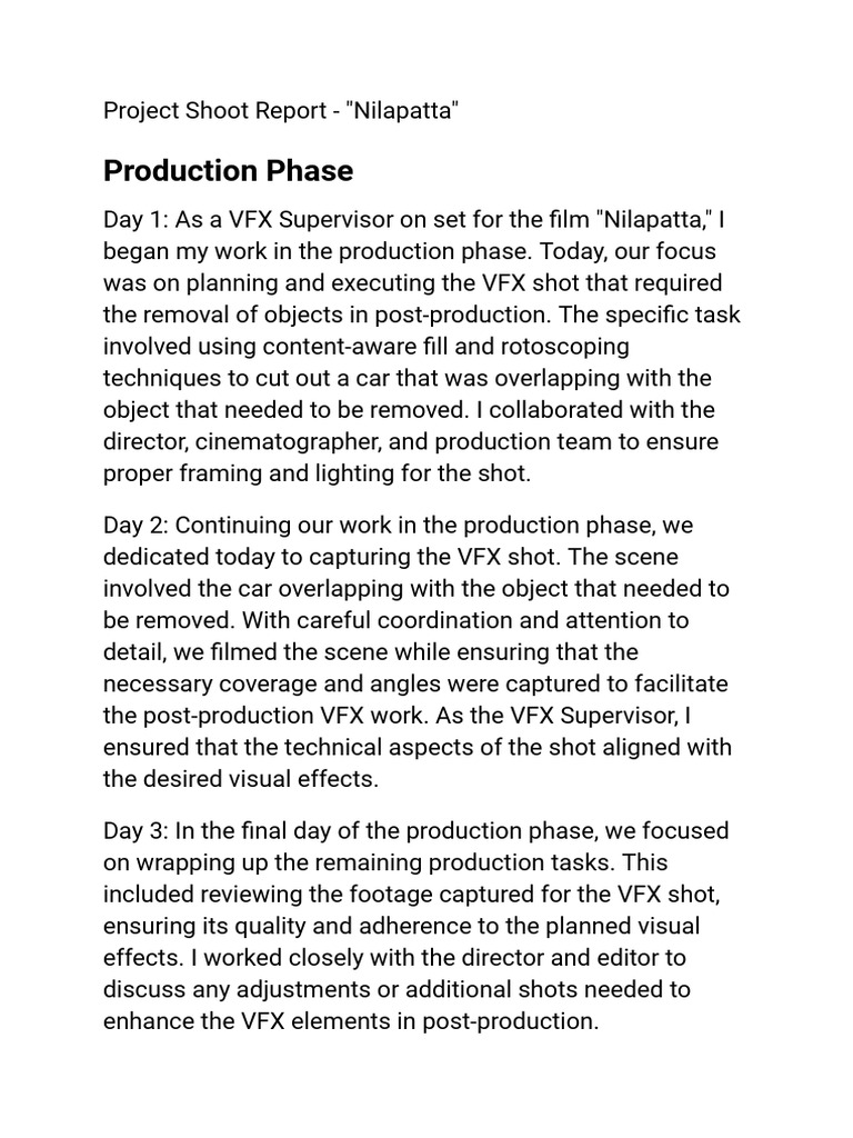 Project Shoot Report - Nilapatta | PDF
