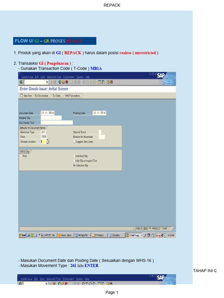 Proses Repack: GI-GR dengan T-Code SAP | PDF