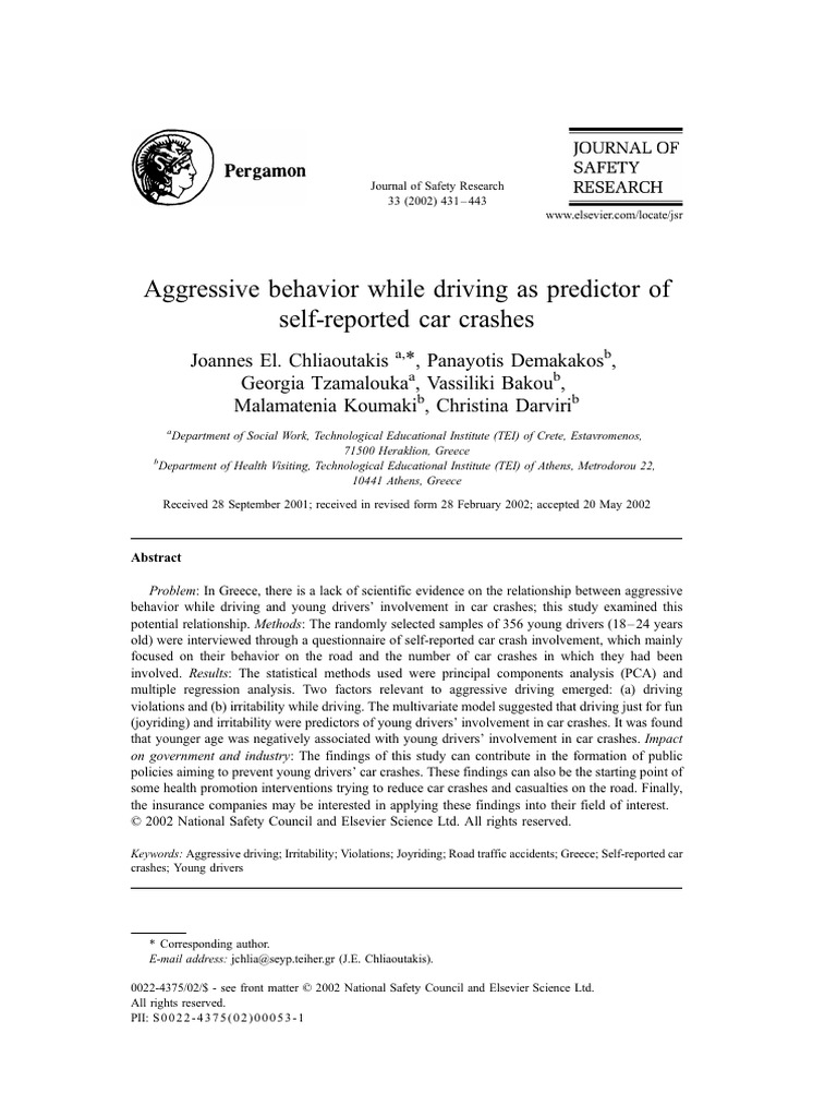 Chliaoutakis 2002 | PDF | Traffic Collision | Linear Regression