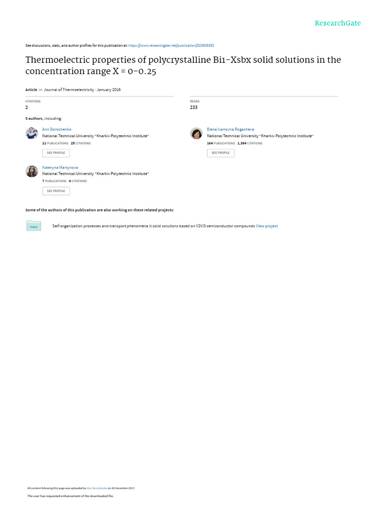 Mechanical Alloying of BiSb Semiconducting Alloys | PDF | Electrical Resistivity And ...