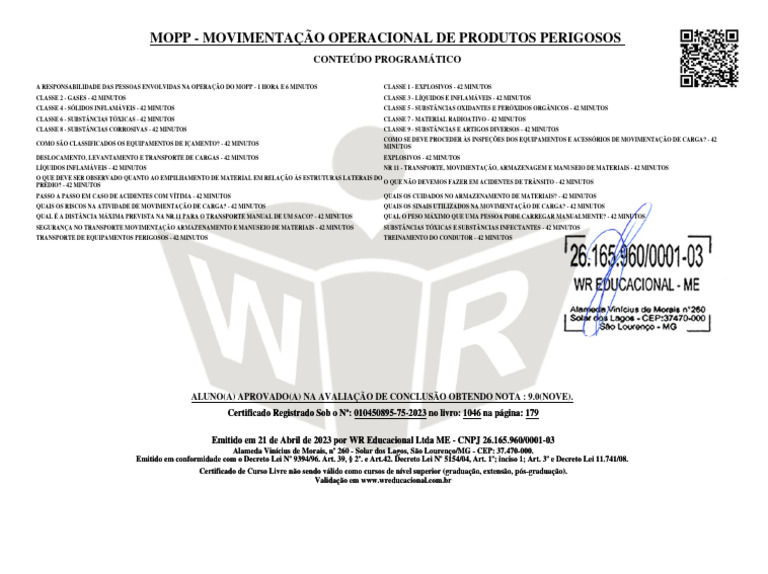 Certificado Mopp Verso | PDF