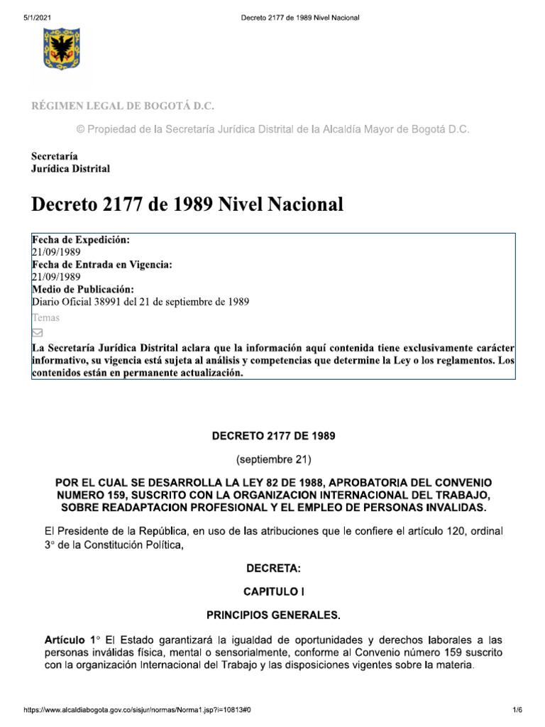 Decreto 2177 de 1989 - Readaptación Profesional y Empleo de Personas ...