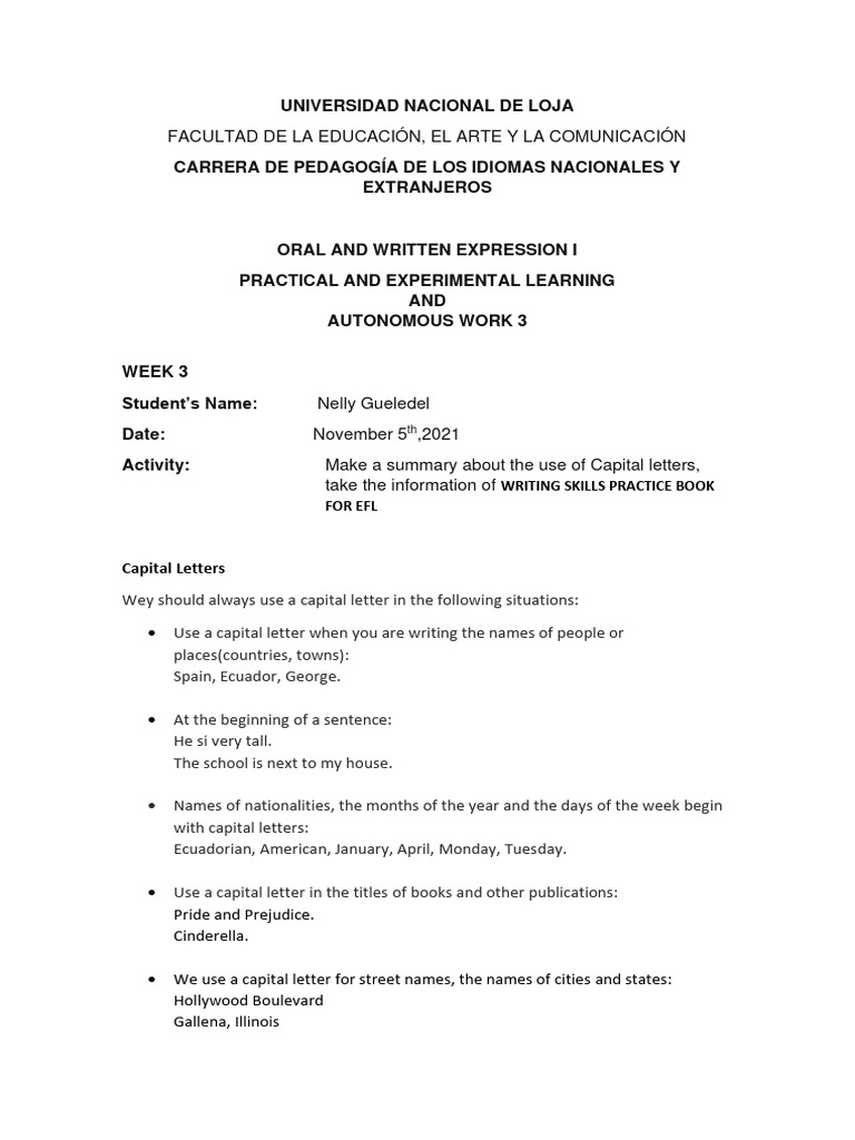 TASK 3, U1 Capital Letters. | PDF | Language Arts & Discipline ...