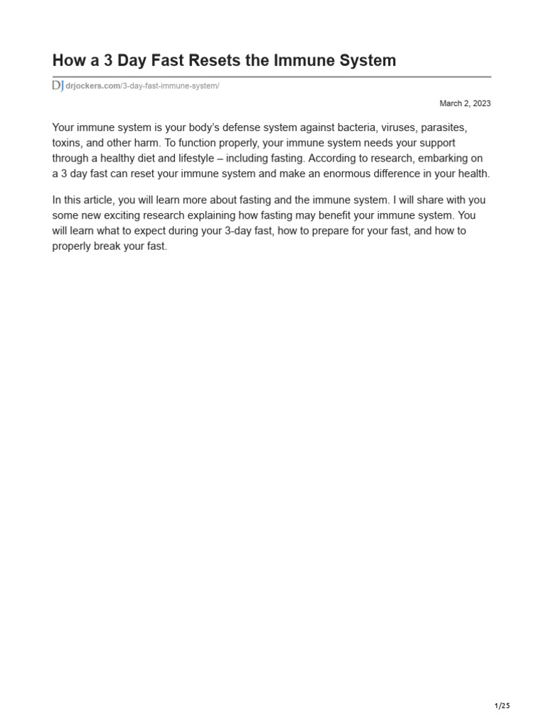 How A 3 Day Fast Resets The Immune System | PDF | Immune System | Dieting
