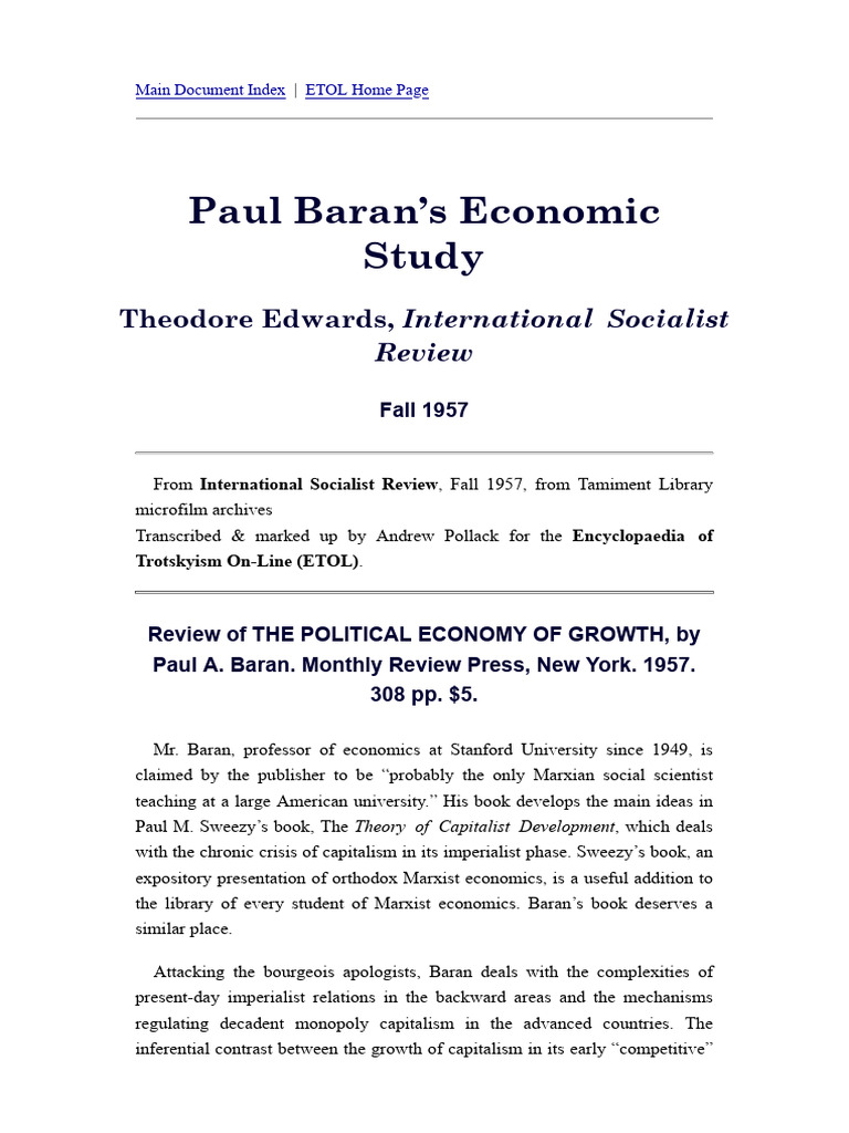 Paul Baran's Economic Study | PDF