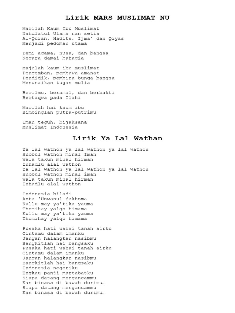 Lirik MARS MUSLIMAT NU | PDF