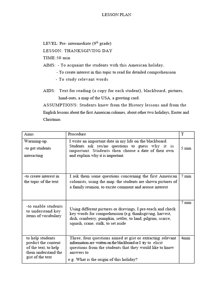 Lesson Plan | PDF | Thanksgiving | Plymouth Colony