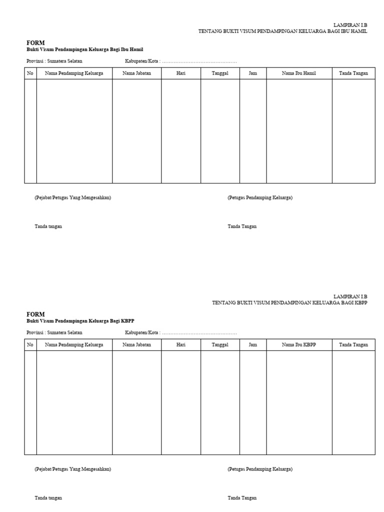Form Visum Pendampingan Keluarga Bagi IBU HAMIL Dan IBU KBPP THN 2022 | PDF