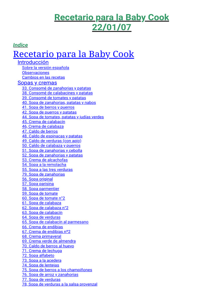 Recetas Saludables para Baby Cook | PDF | Cocinando | Sopa